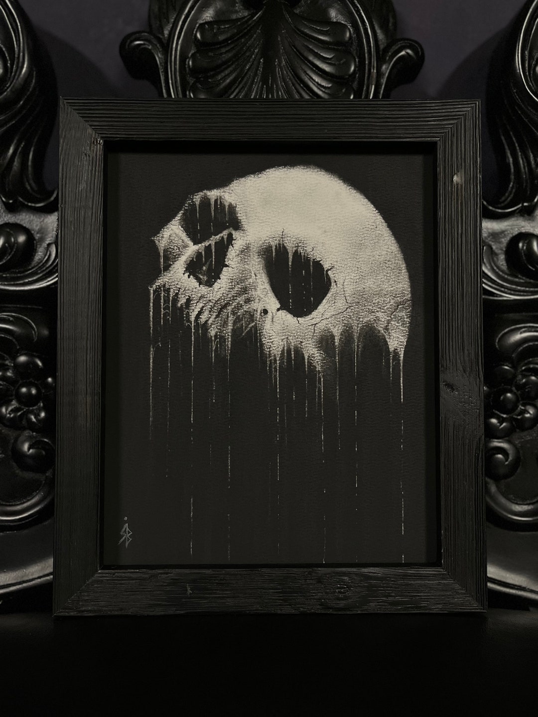 ORIGINAL Melty Gothic Style Skull Framed Wall Art 8x10 Original ...