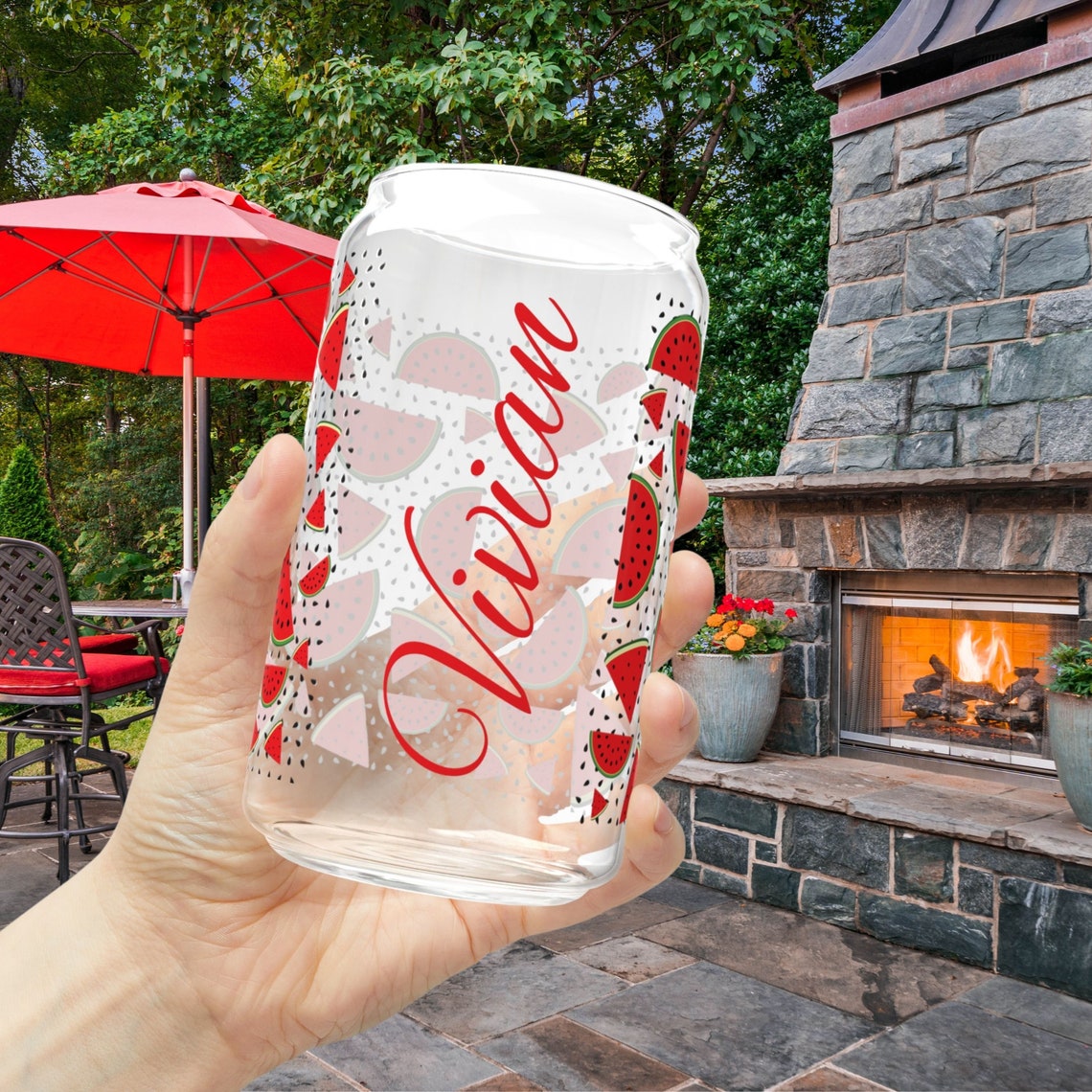 Beer Can Glass Custom Watermelon Design Soda Can Glass Personalized Fun ...