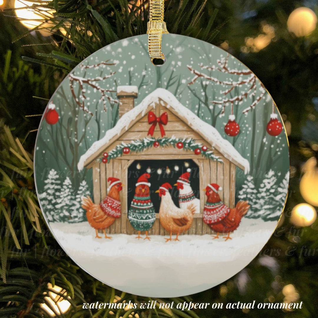 Chicken Xmas Ornament Farmhouse Tree Decoration Chickens in Sweaters ...