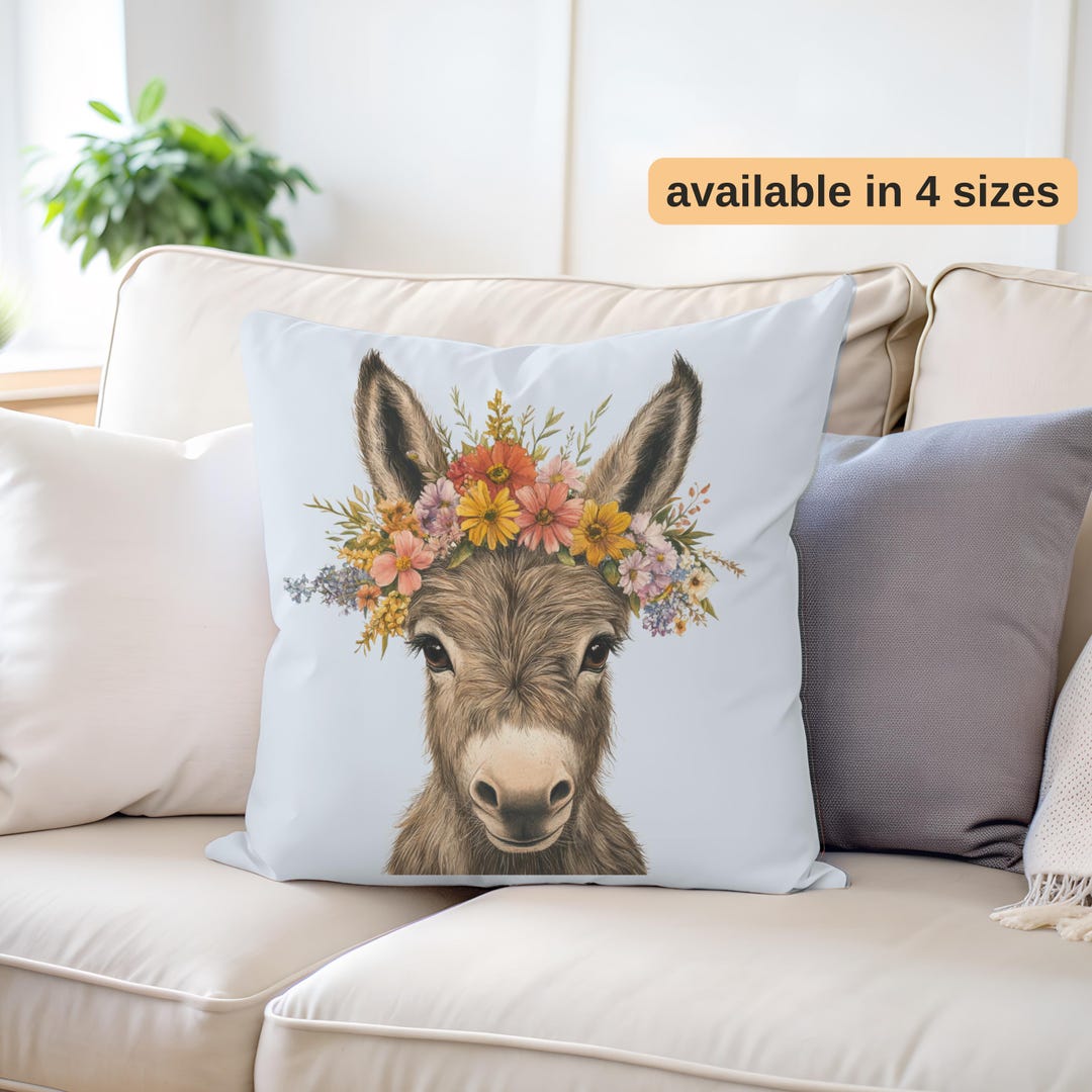 Floral Donkey Pillow Hobby Farmer Home Decor Cute Animal Pillow Cover ...