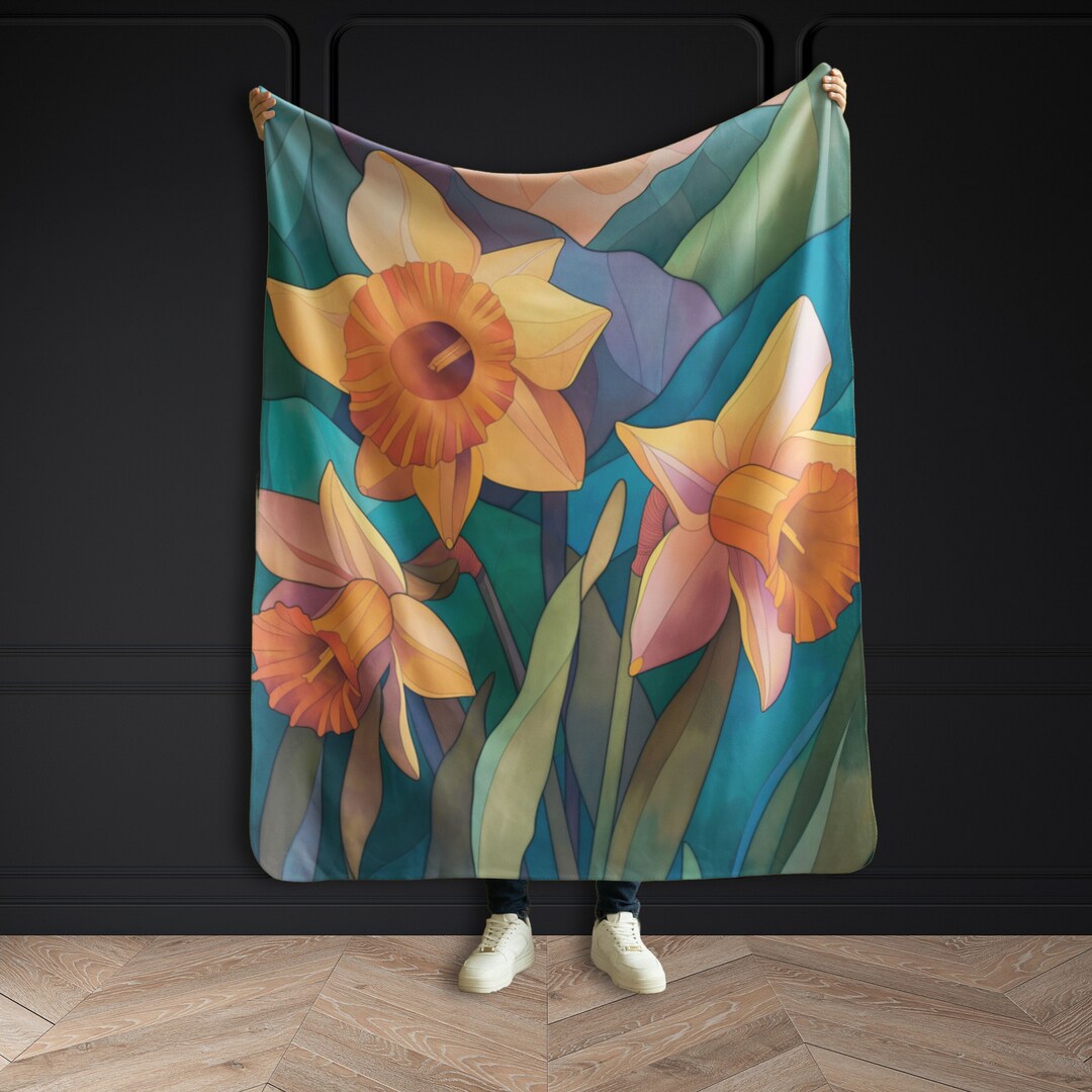 Daffodil Floral Sherpa Fleece Blanket Gift for Her Artistic March Birth ...
