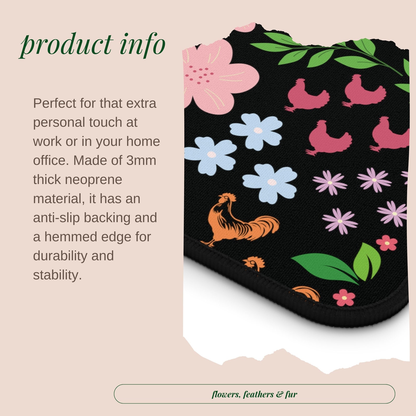 Floral Desk Mat With Chickens Farmhouse Home Office Decor Vibrant ...