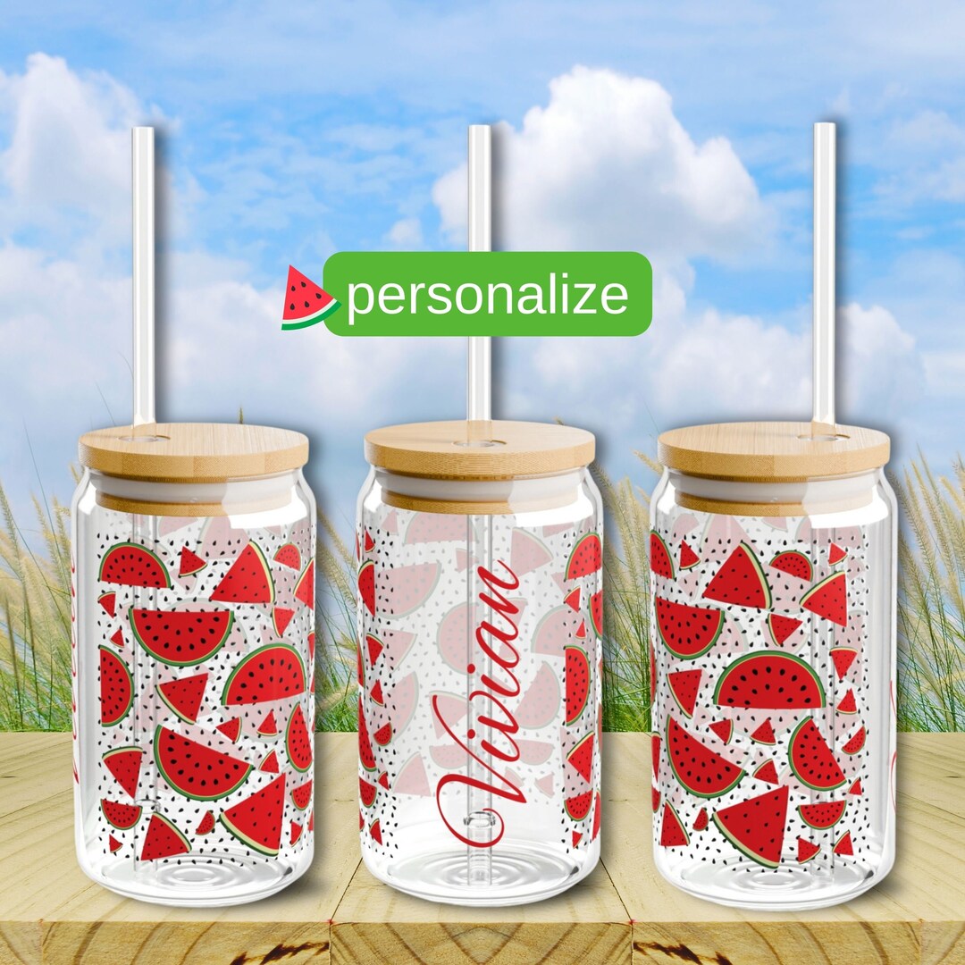 Beer Can Glass Custom Watermelon Design Soda Can Glass Personalized Fun ...