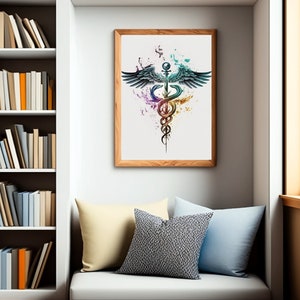 Caduceus Watercolor Poster Artistic Medical Symbol Digital Print for ...