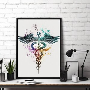 Caduceus Watercolor Poster Artistic Medical Symbol Digital Print for ...