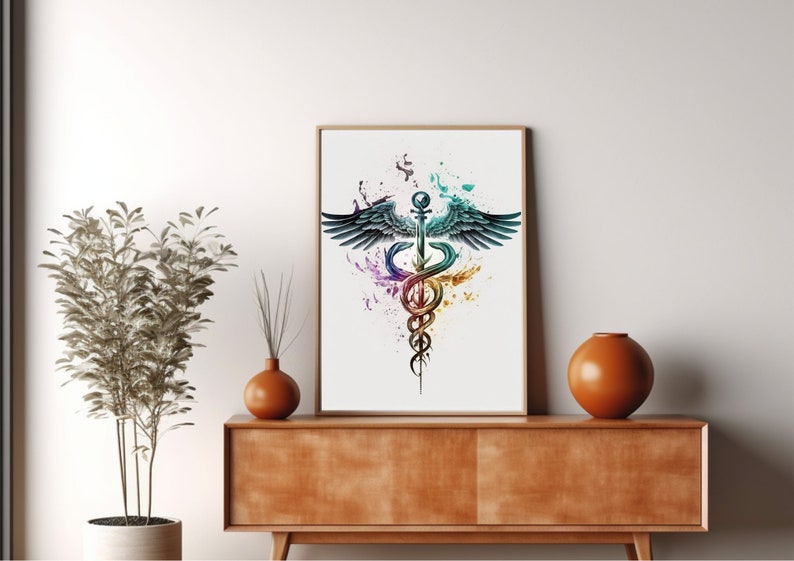 Caduceus Watercolor Poster Artistic Medical Symbol Digital Print for ...