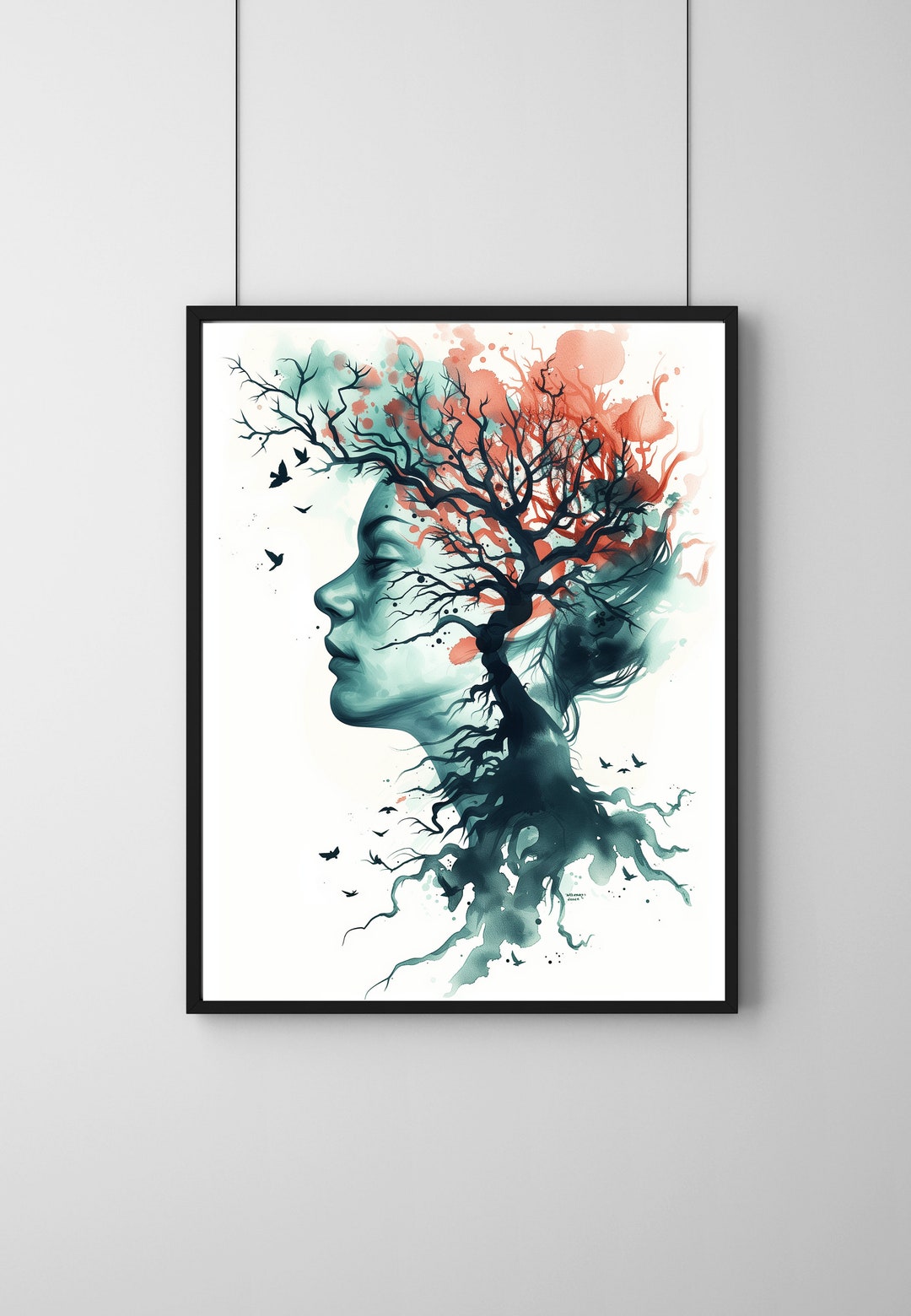 Mother Nature Portrait: Watercolor Double Exposure Art (digital ...