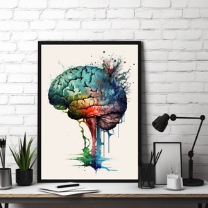 Exquisite Watercolor Human Brain Poster - Artistic Neuroscience Digital ...