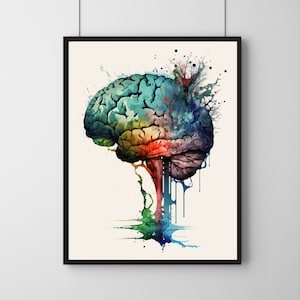 Exquisite Watercolor Human Brain Poster - Artistic Neuroscience Digital ...