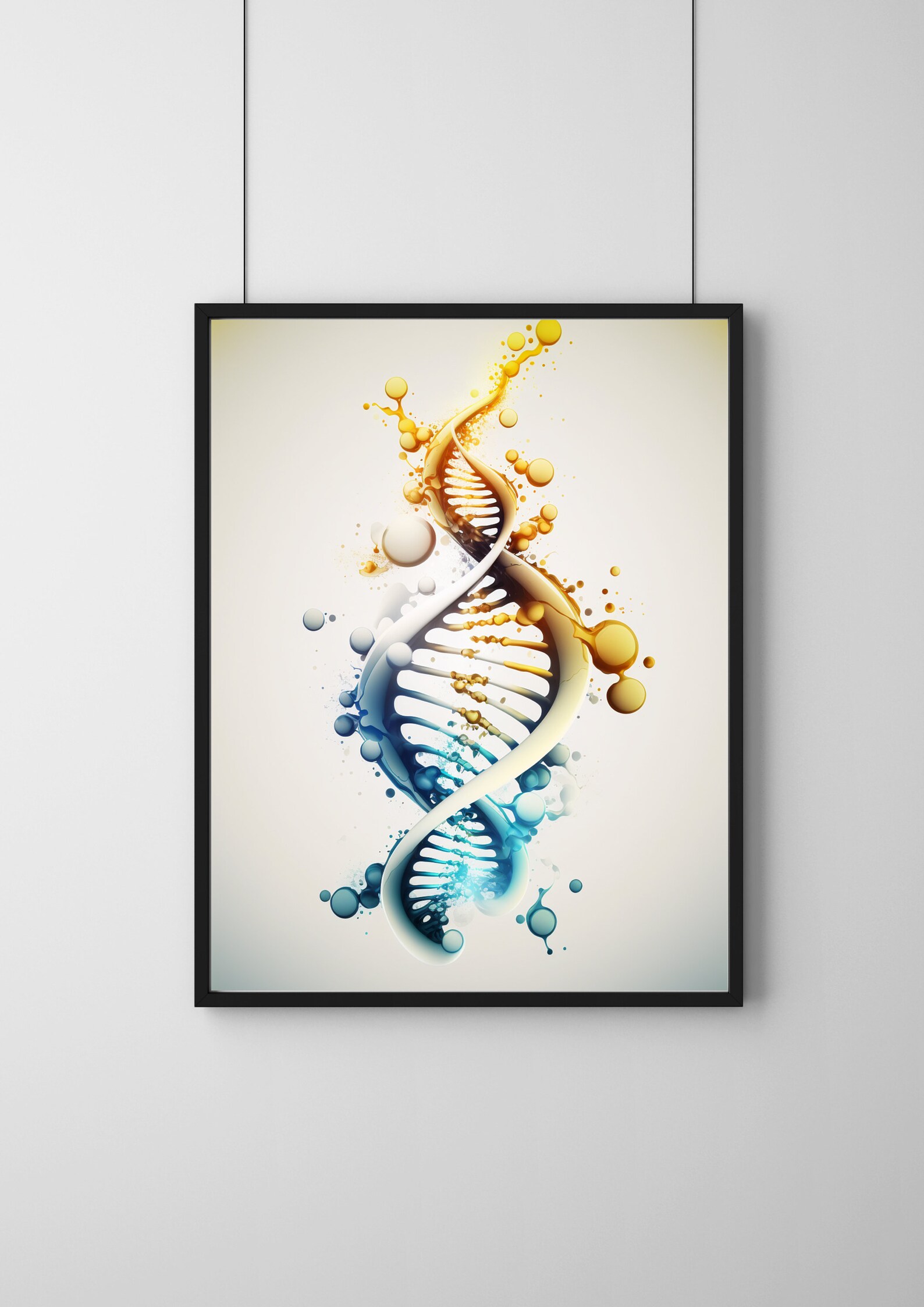 DNA Art Print: Yellow & Blue Double Helix Watercolor (digital Download ...
