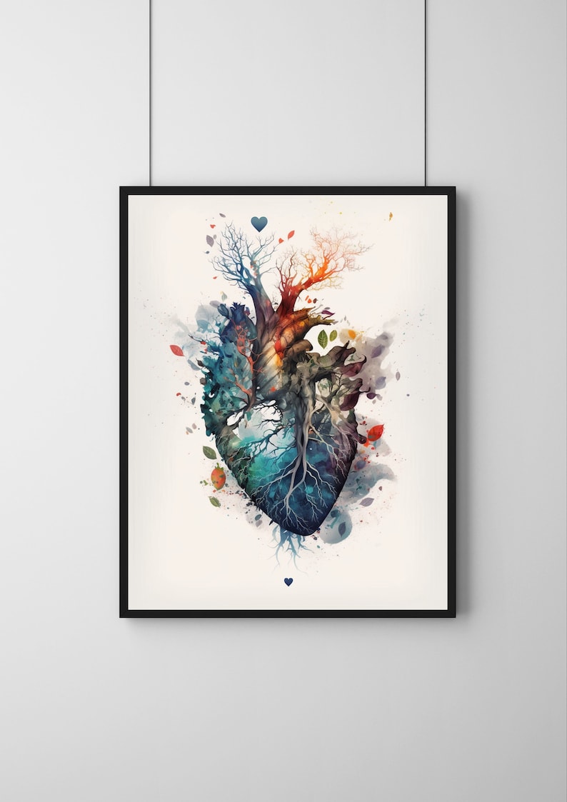 Anatomical Heart & Tree Watercolor Print (digital Download) - Etsy