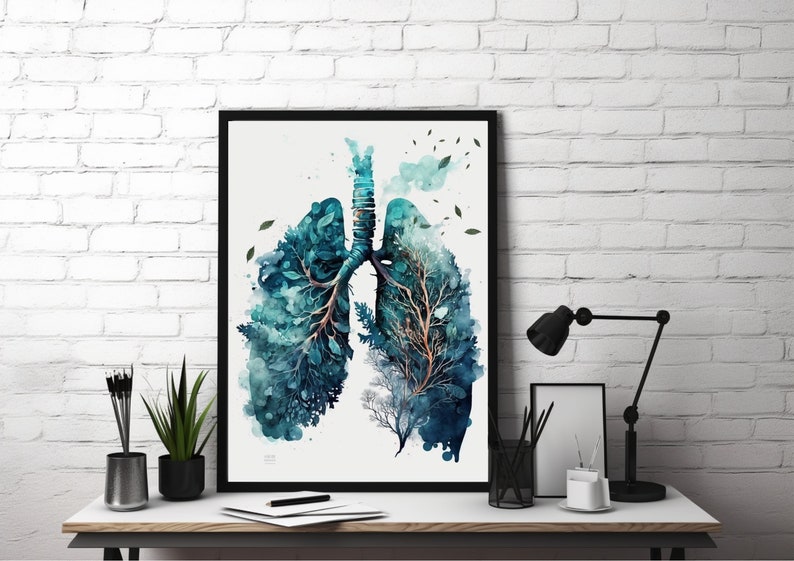Nature-infused Lungs Watercolor Poster Beautiful Blue Hues Human Lungs ...