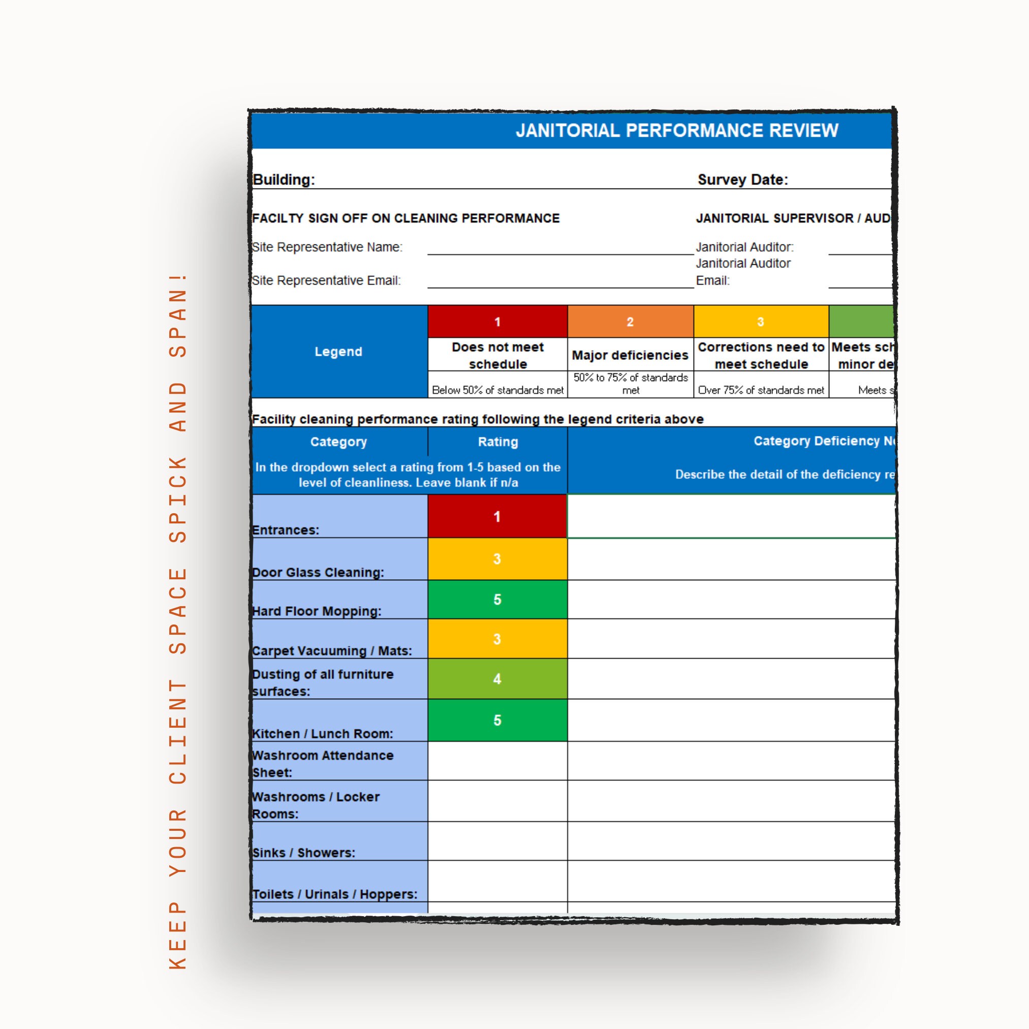 Professional Janitorial Quality Assurance Inspection Form Instant ...