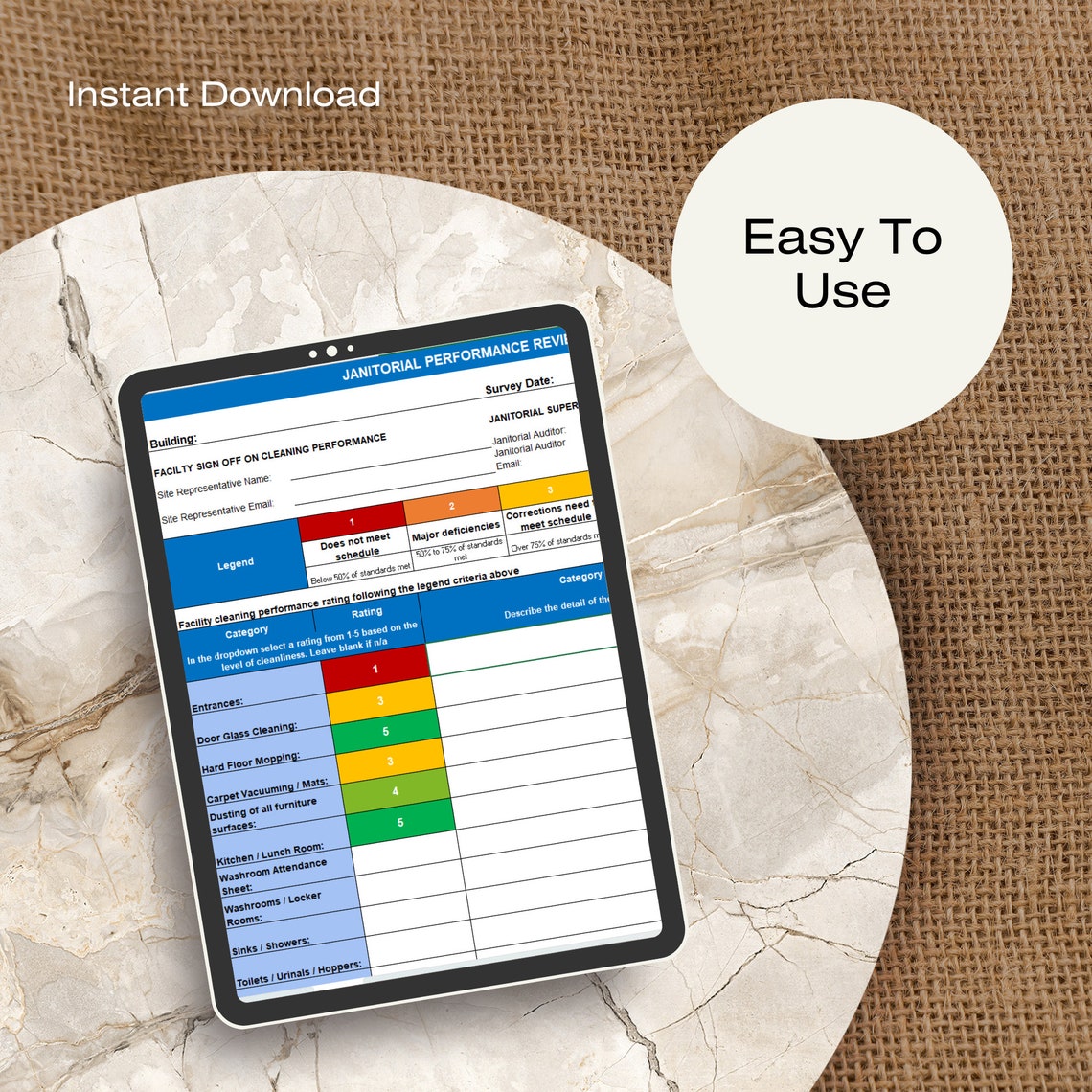 Instant Download Janitorial Quality Assurance Inspection Form ...