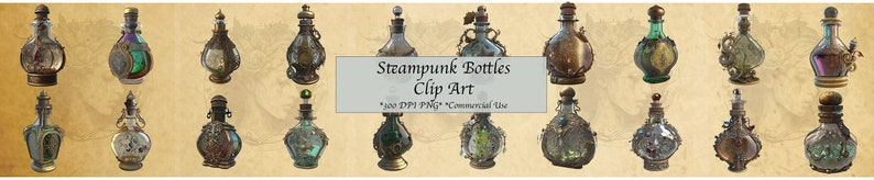 Steampunk Potion Bottle Clip Art - Instant Download, Altered Art, Ai ...
