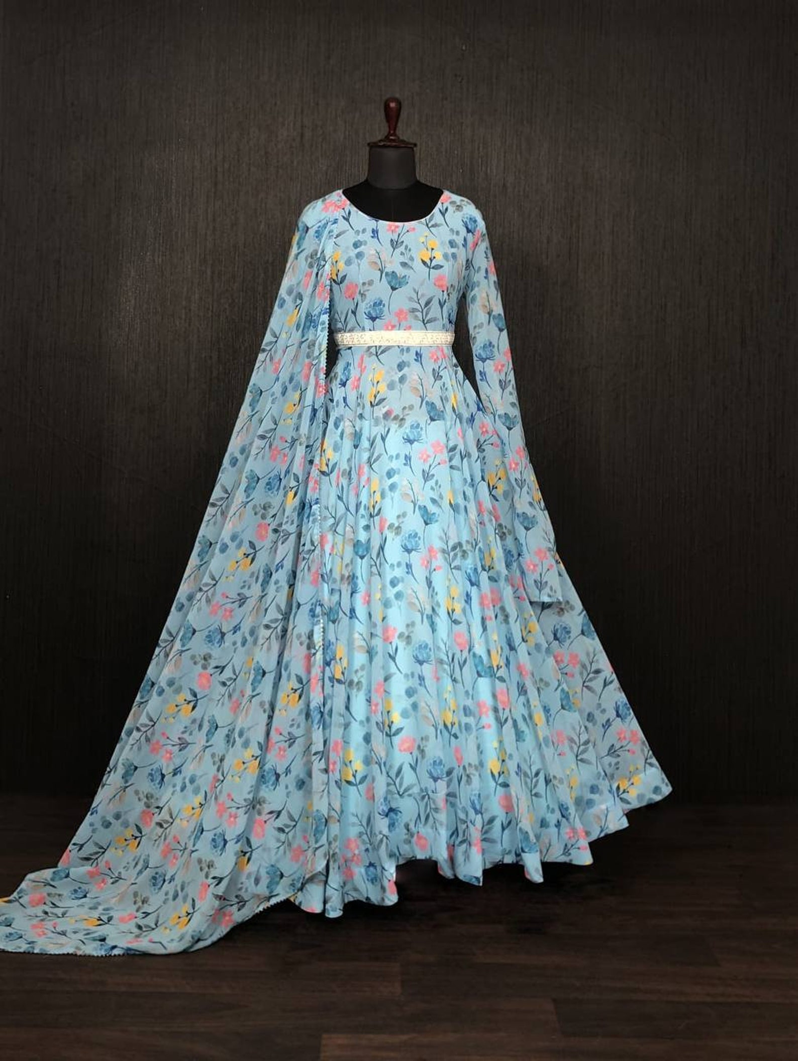 Premium Indian Designer Floral Print Full Flared Anarkali Long Flared ...