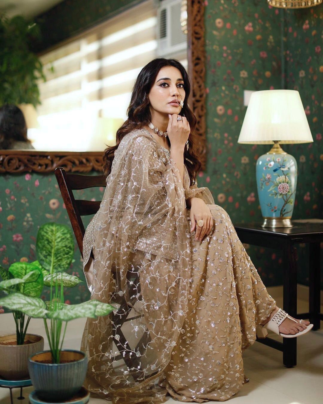 Pastel Brown Designer Sharara Suit Sets With Dupatta, Various Sizes ...