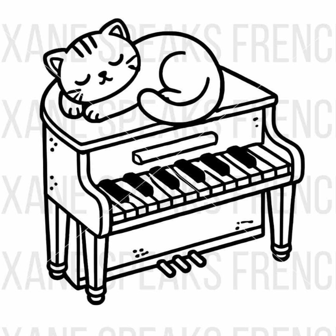 Cute Cat Sleeping on Piano Outline SVG for DIY and Cricut Projects - Etsy