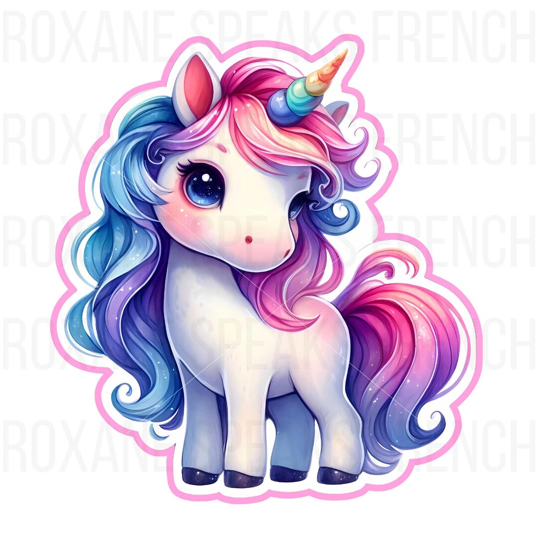 Printable Cute Kawaii Unicorn Sticker PNG Pastel Rainbow Unicorn ...