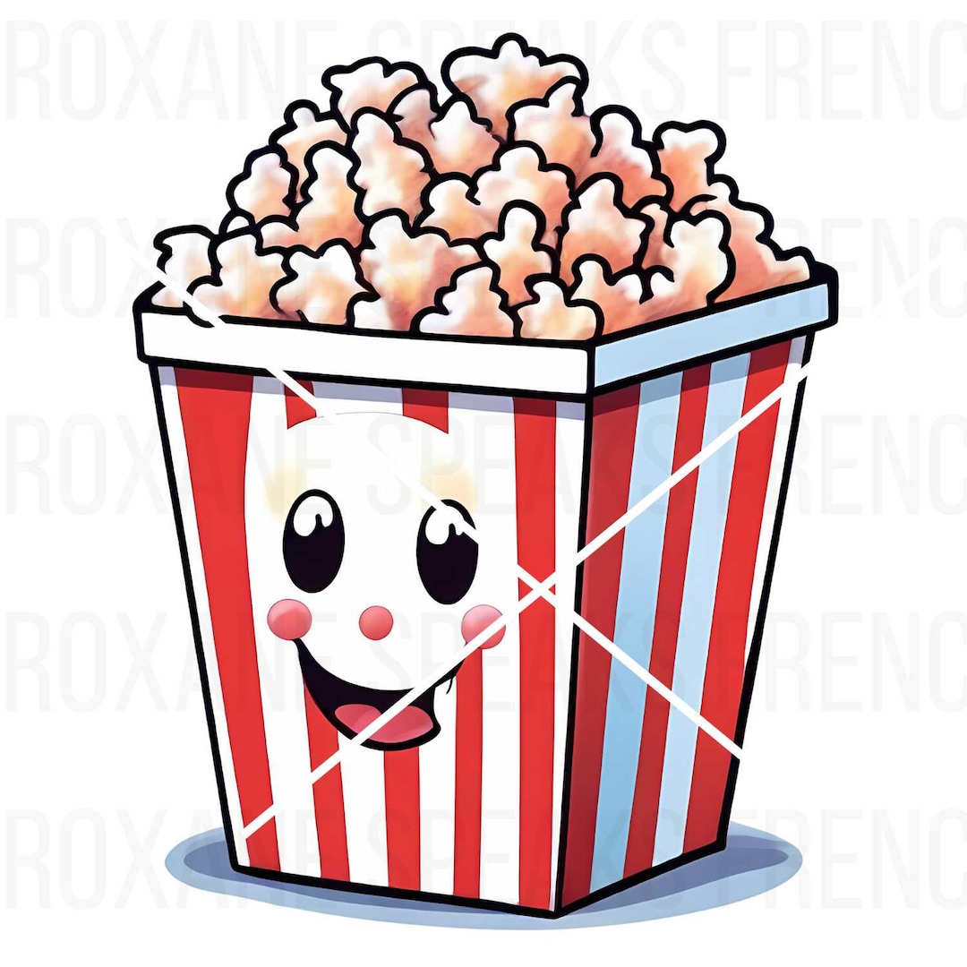 Cute Cartoon Popcorn Bucket Clipart Fun Movie Night Digital Art PNG ...