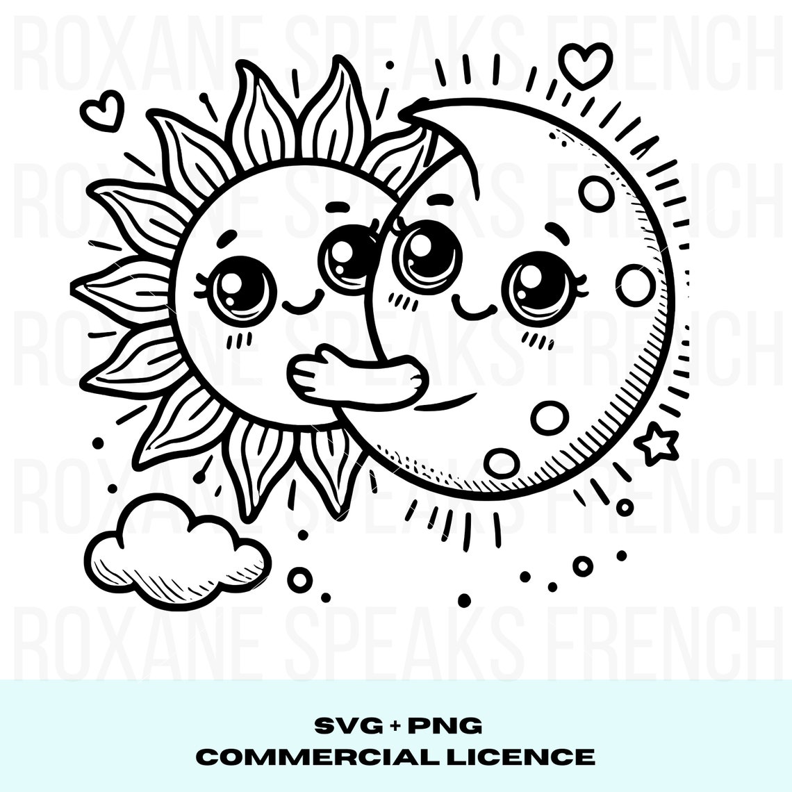 Sun and Moon SVG Cute Kawaii Celestial PNG for Cricut, Silhouette ...