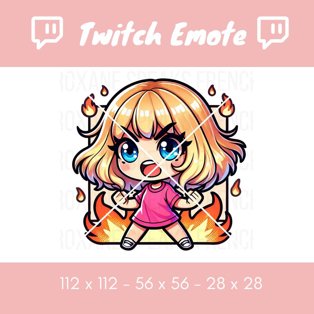 Chibi Angry Girl With Fire Flamme Twitch Static Emote PNG With ...