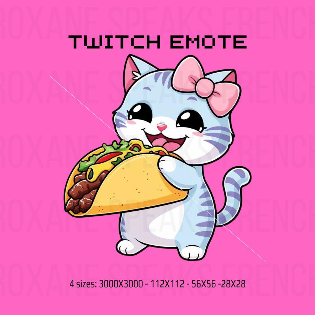 Kawaii Cat Eating Tacos Emote Chibi Emoji PNG Transparent Background - Etsy