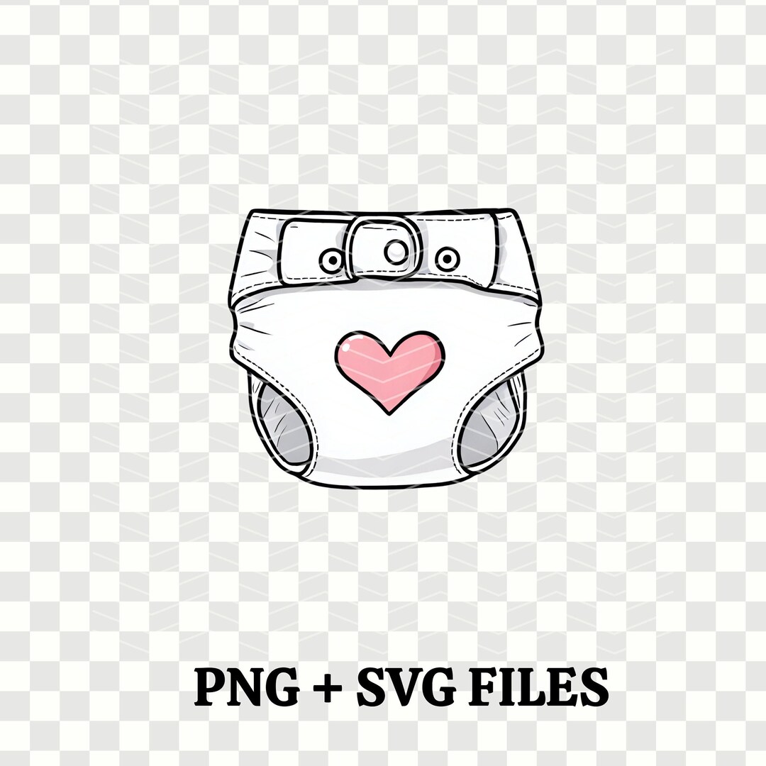 Baby Diaper SVG PNG Cute Diaper Clipart With Pink Heart Digital ...
