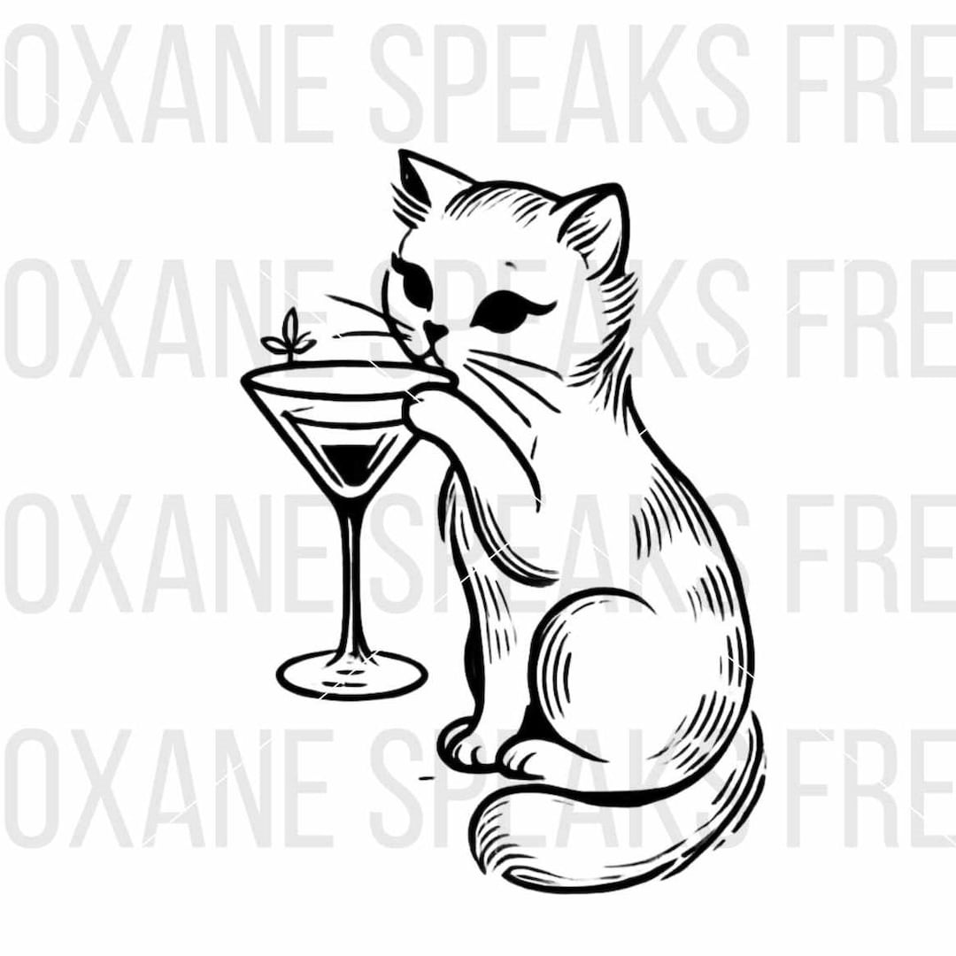 Minimalist Cute Cat Drinking Martini SVG Cocktail Vector Digital ...