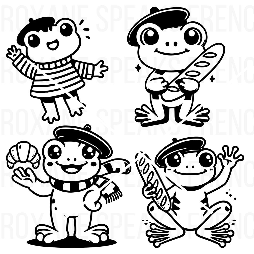 French Frog Bundle SVG Cute Frog Clipart Set With Beret, Baguette, and ...