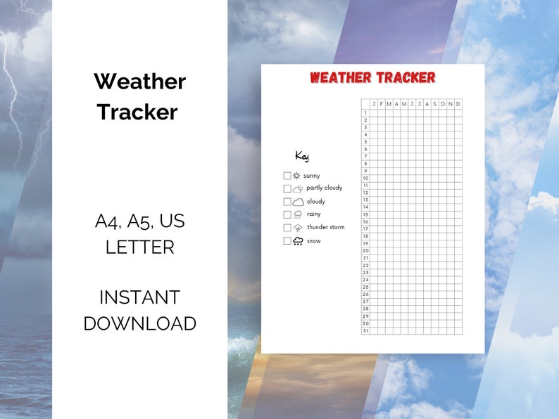 Weather Tracker // Printable A4,A5, US Letter // Instant Download // 3 ...