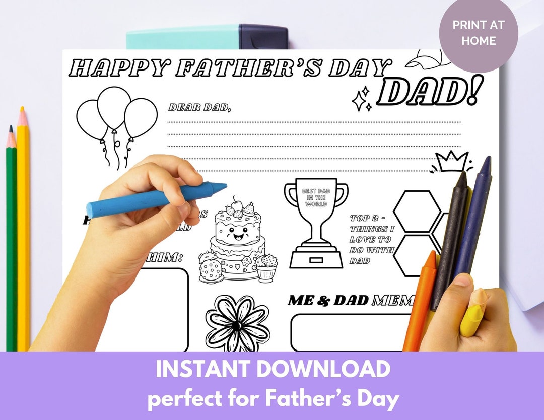 Father's Day Coloring Sheet | Instant Printable 2x PDF US Letter/a4 ...