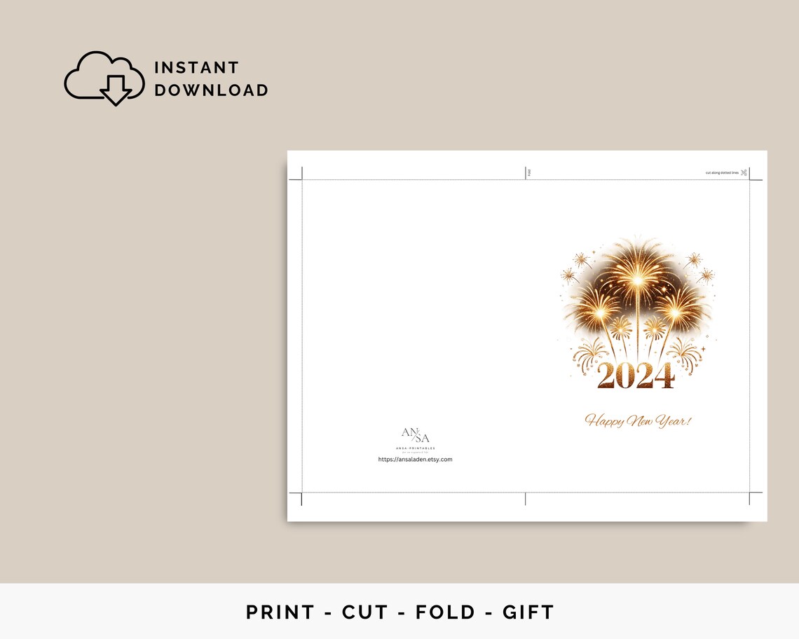 Happy New Year, Printable Card, Printable New Years Card, Digital ...
