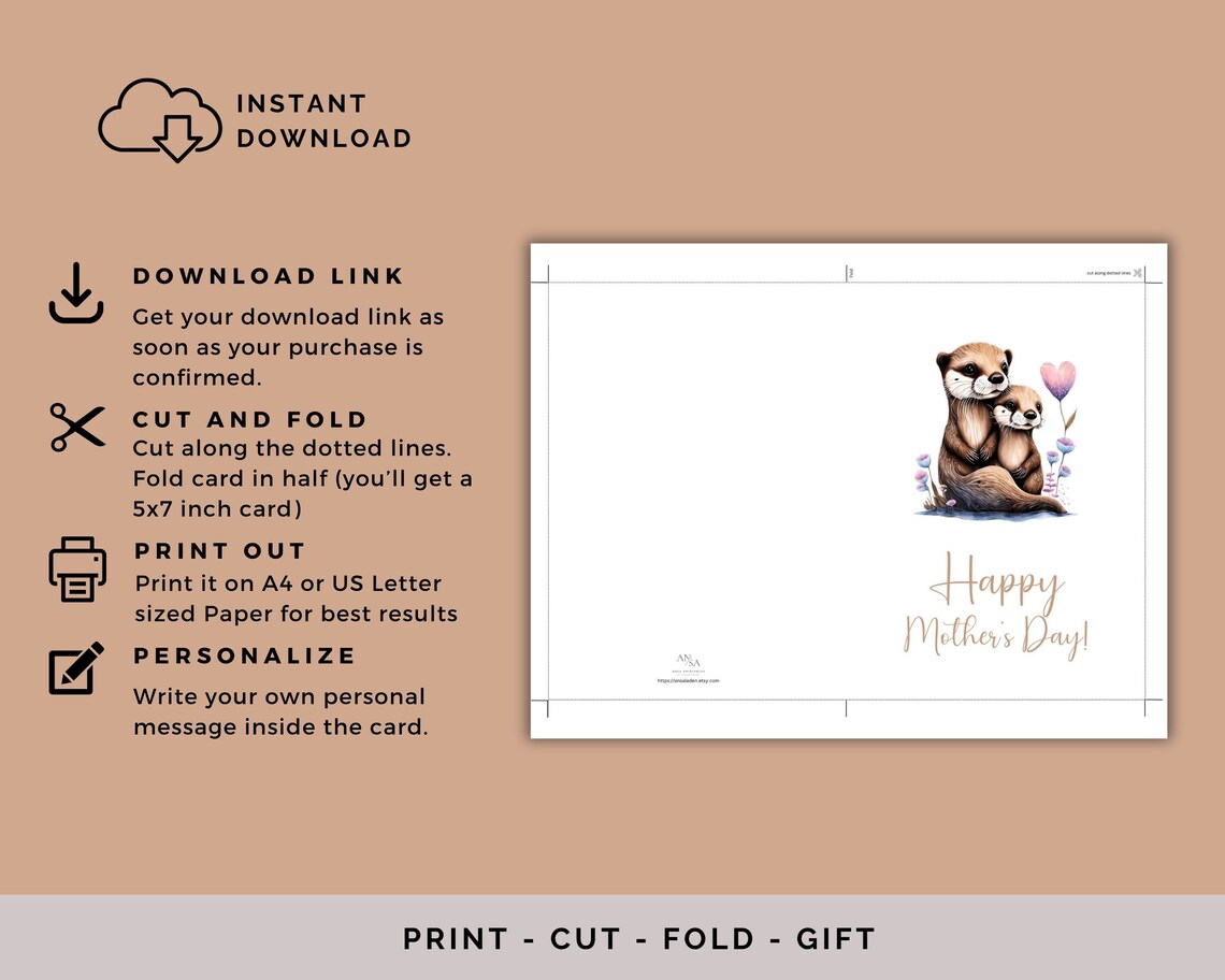Mother's Day Card Printable - Cute Animals, Instant Download, Print at ...
