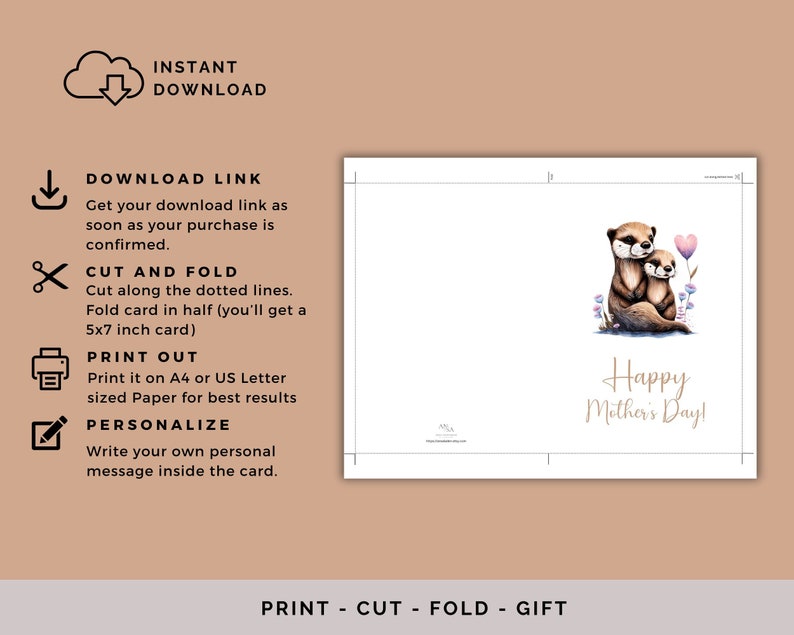 Mother's Day Card Printable - Cute Animals, Instant Download, Print at ...