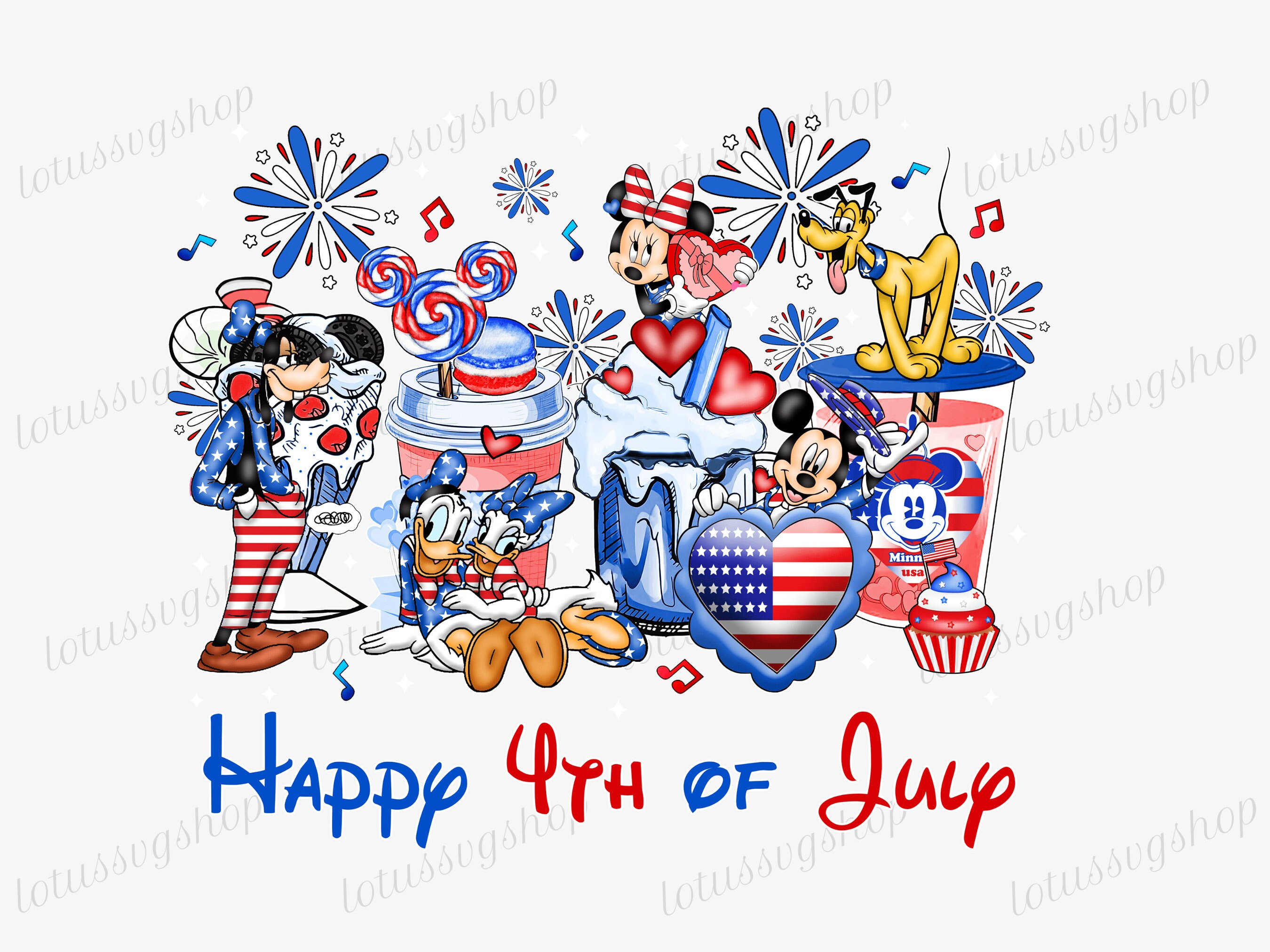 Mouse and Friends 4th of July Png, Happy 4th of July Png, Mickey ...