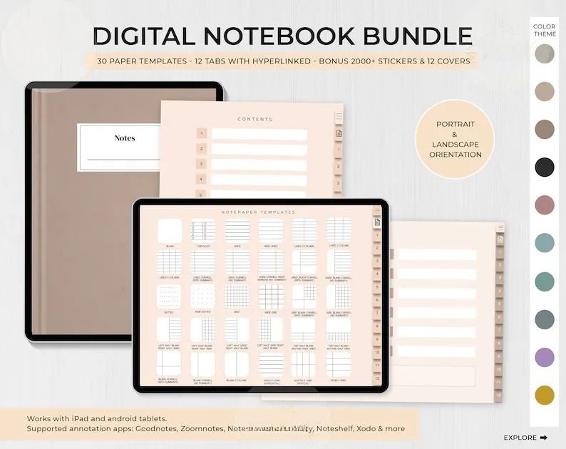 Free Digital Notebook Bundle, Undated Digital Notebook for Goodnotes ...