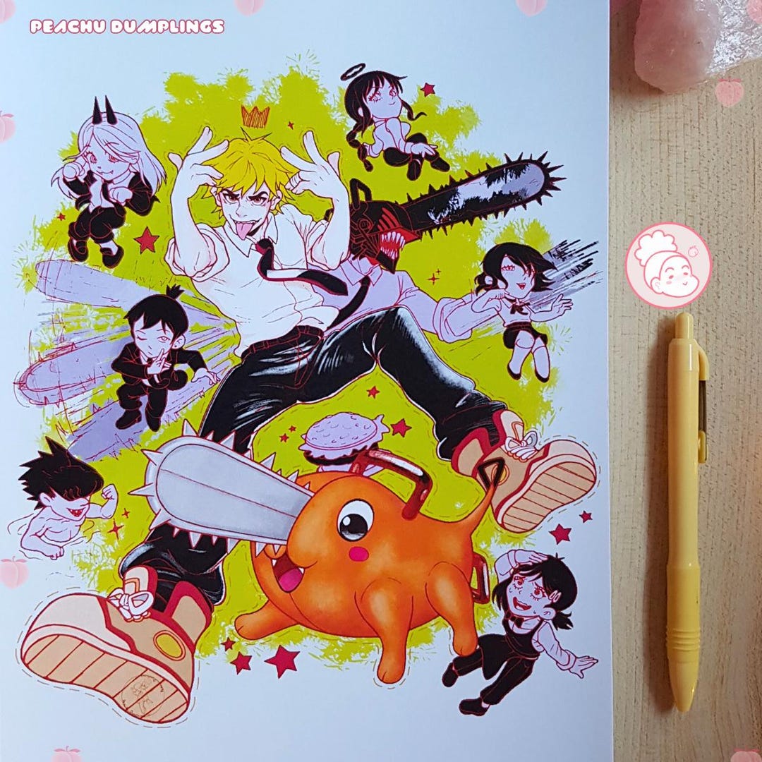 Chainsawman Chibis A5 Art Print Denji Pochita Makima Power Aki Kobeni ...