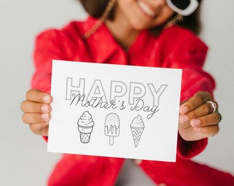 INSTANT DOWNLOAD Mother's Day Card Coloring Card Printable Ice Cream ...