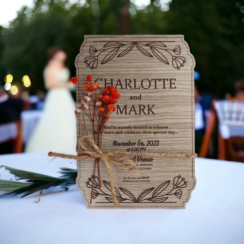 Classical Wood Wedding Invitation Set, Wooden Invitations With Flower ...