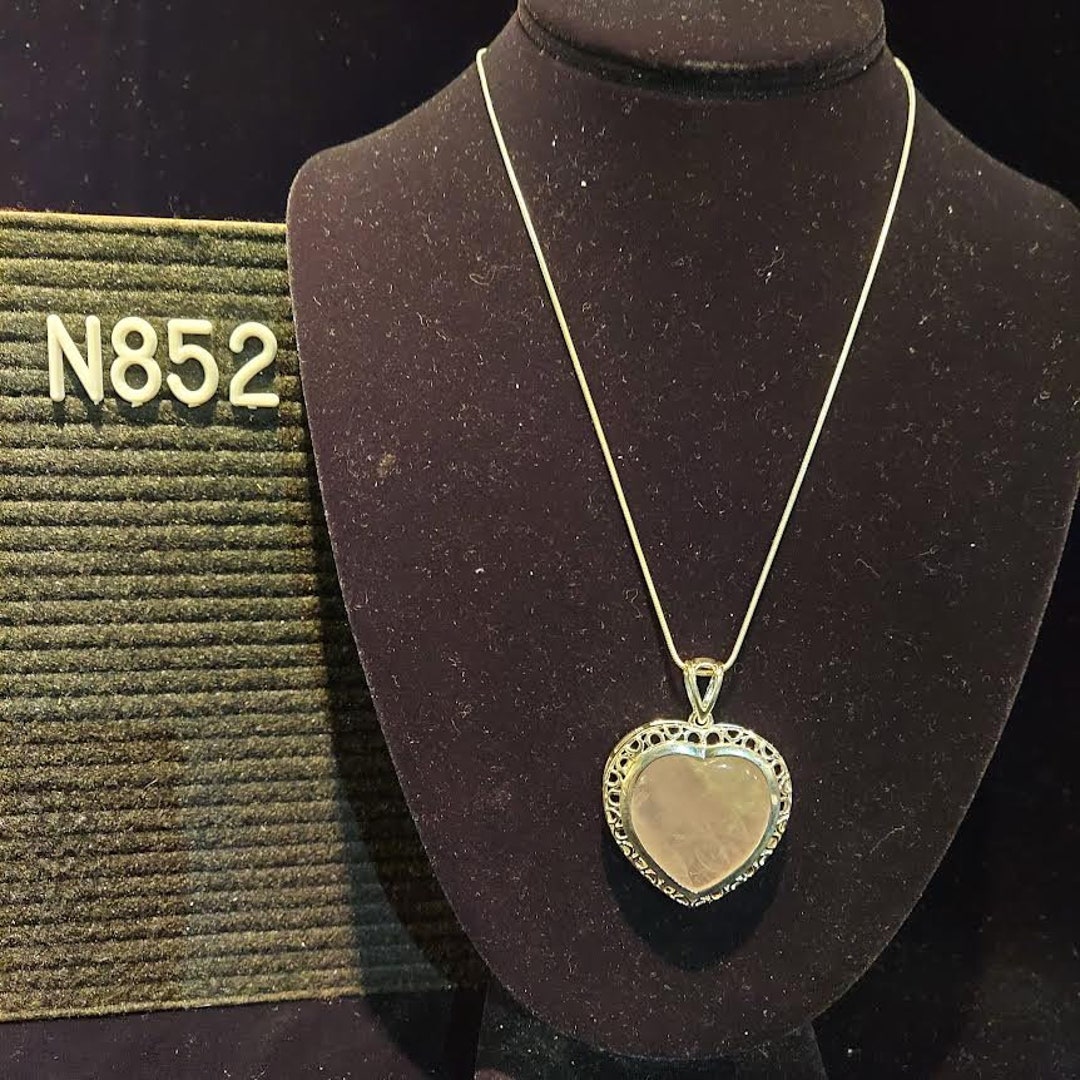 Rose Quartz Heart Shaped Set in Silver Tone Setting Stamped 925 on Top ...