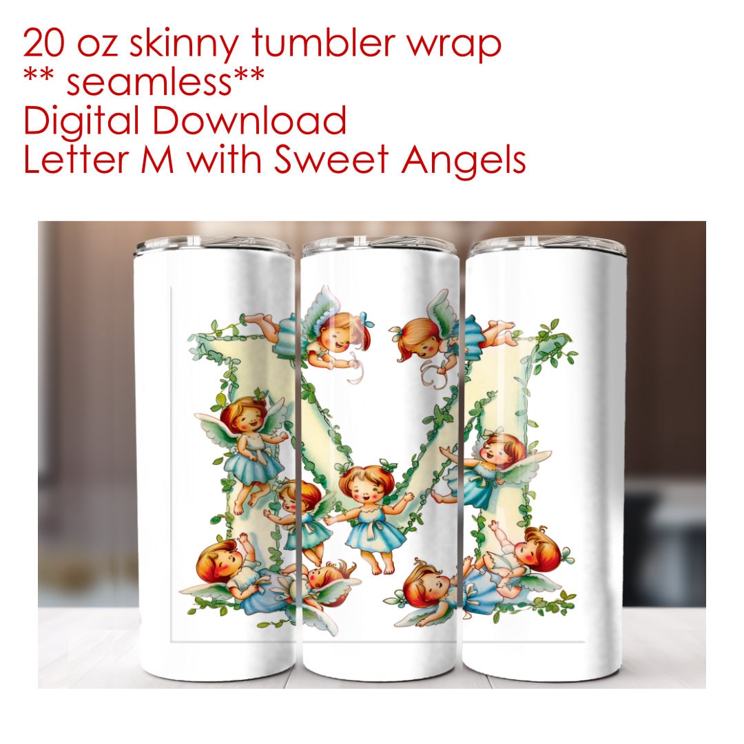 Letter M With Sweet Angels Tumbler Wrap and Printable Wall Art Square ...