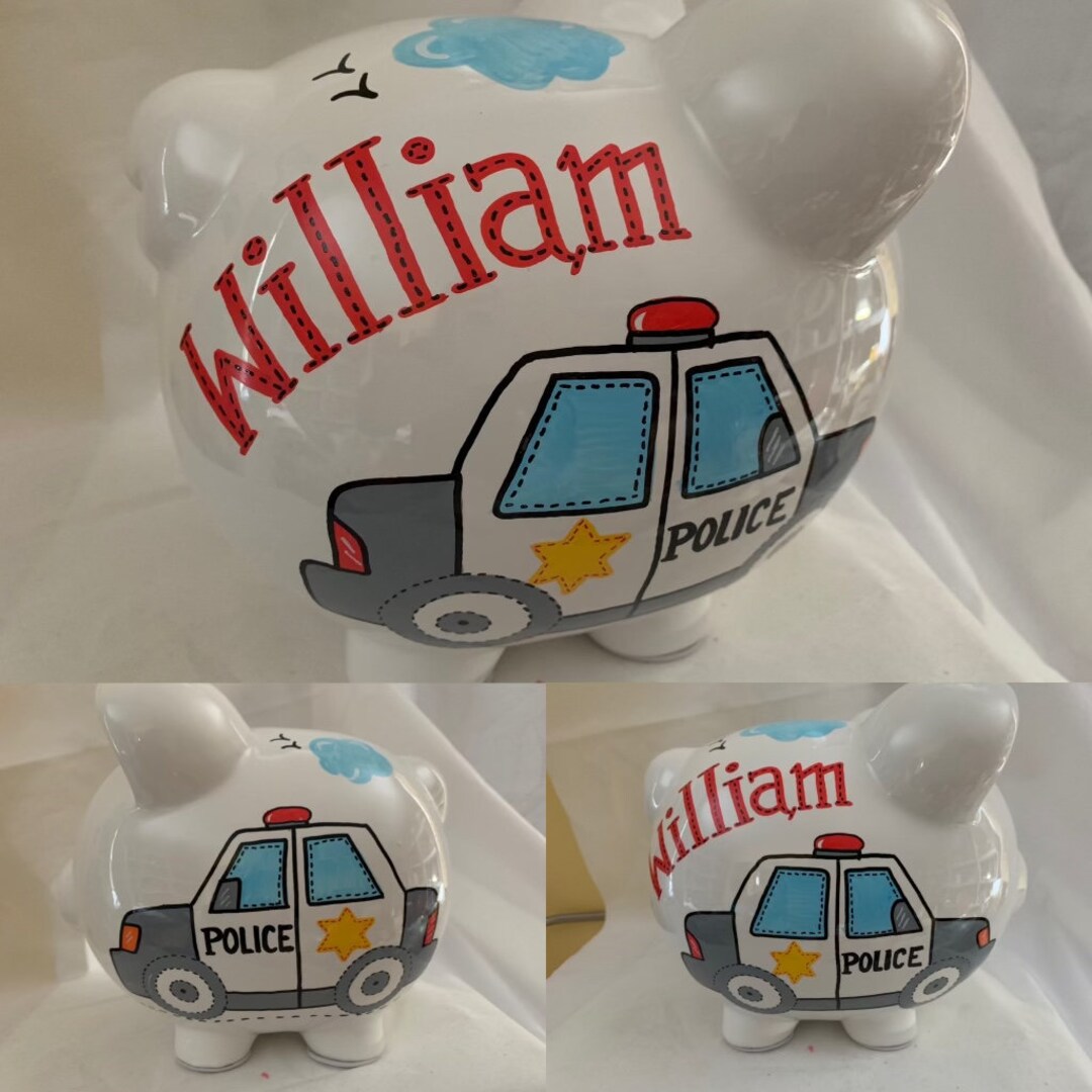 Personalized Large Hand Painted Police Car Piggy Bank-newborn,birthday ...