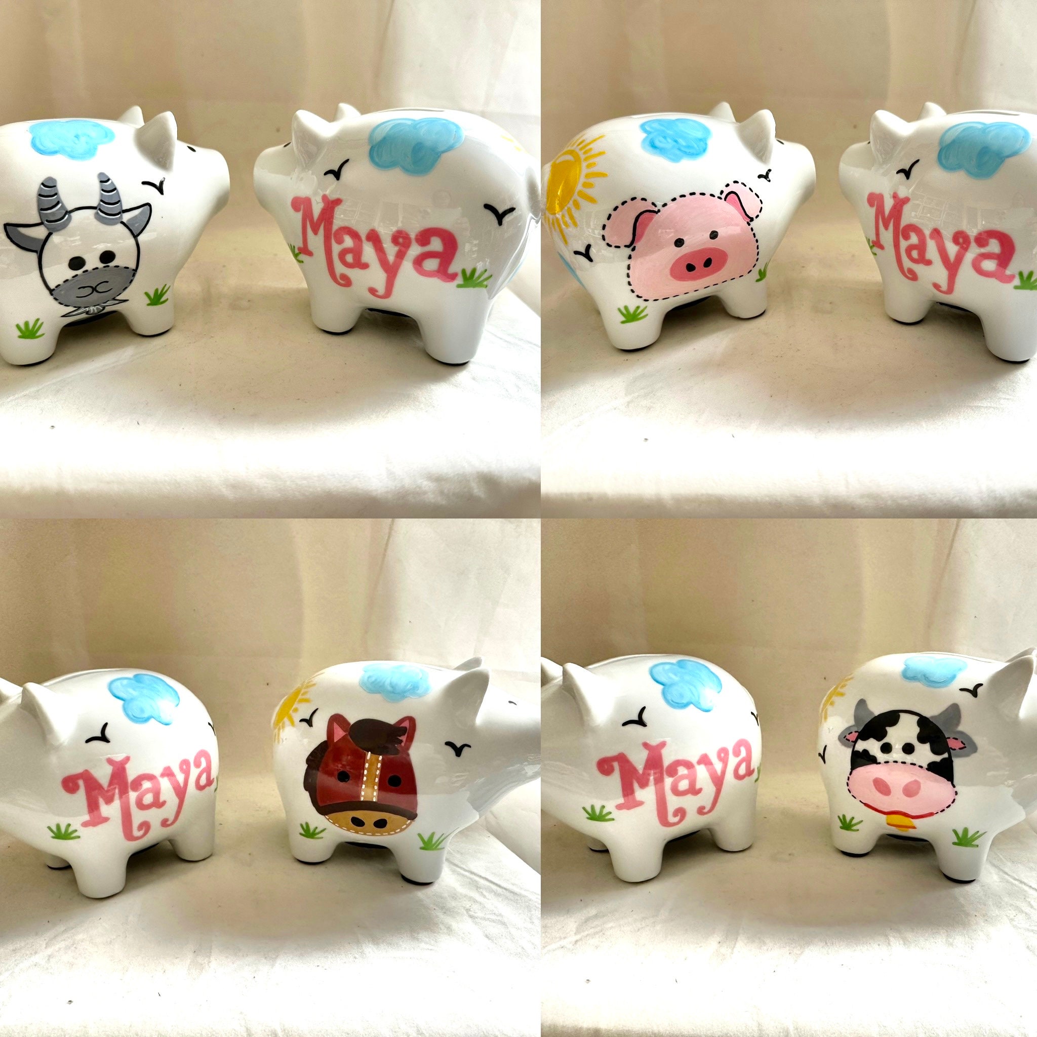 Personalized Hand Painted Farm Animals Piggy Banks Party Favors- Cow ...