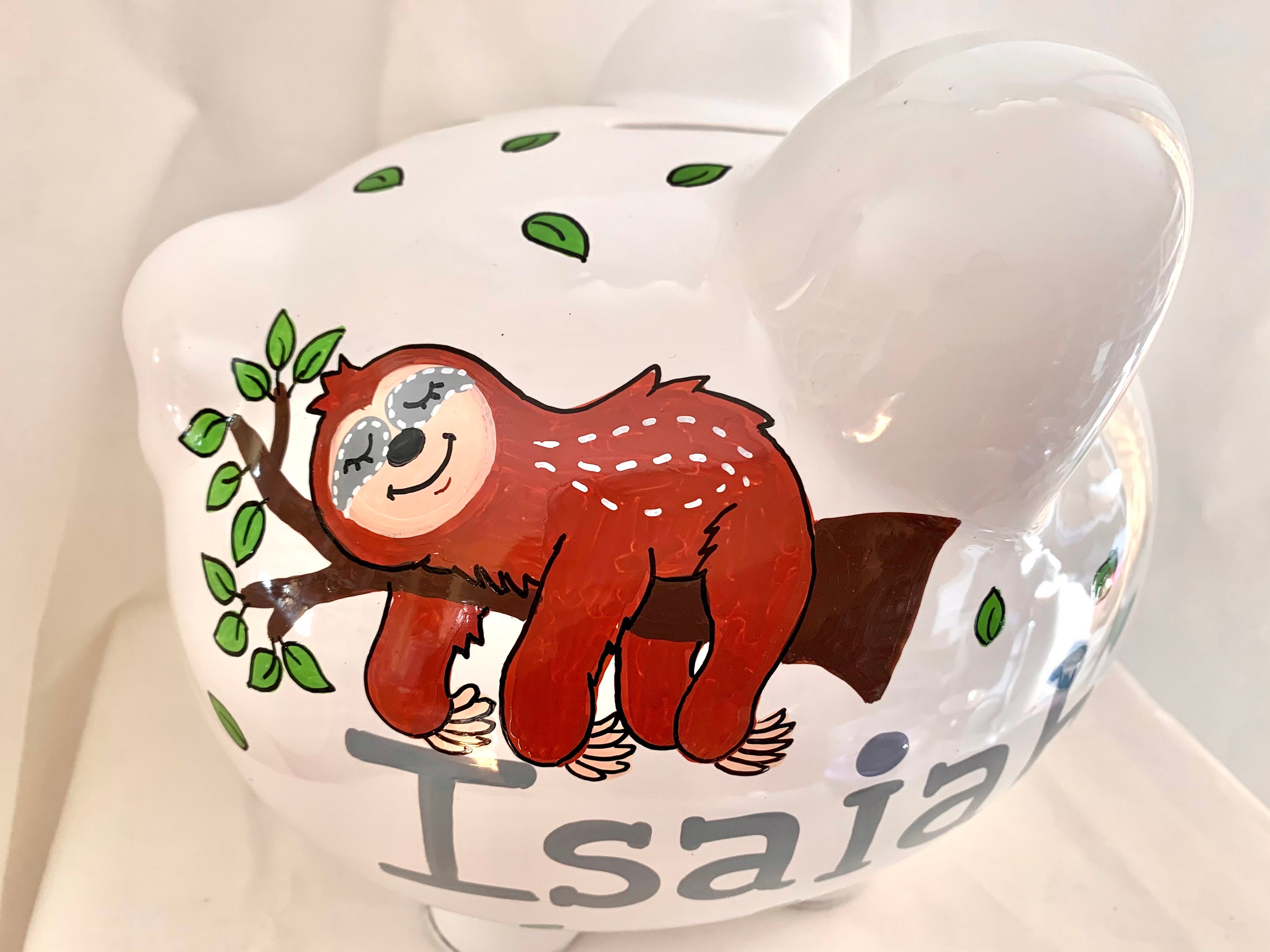 Sloth Personalized Hand Painted Large Piggy Bank- Baby Boy,newborns ...