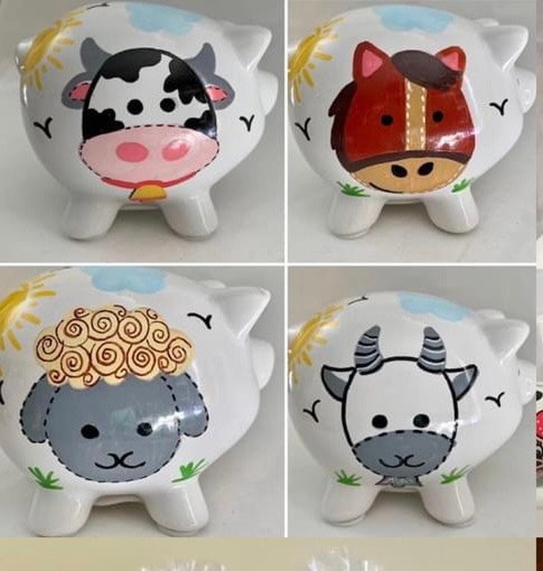 Personalized Hand Painted Farm Animals Piggy Banks Party Favors- Cow ...