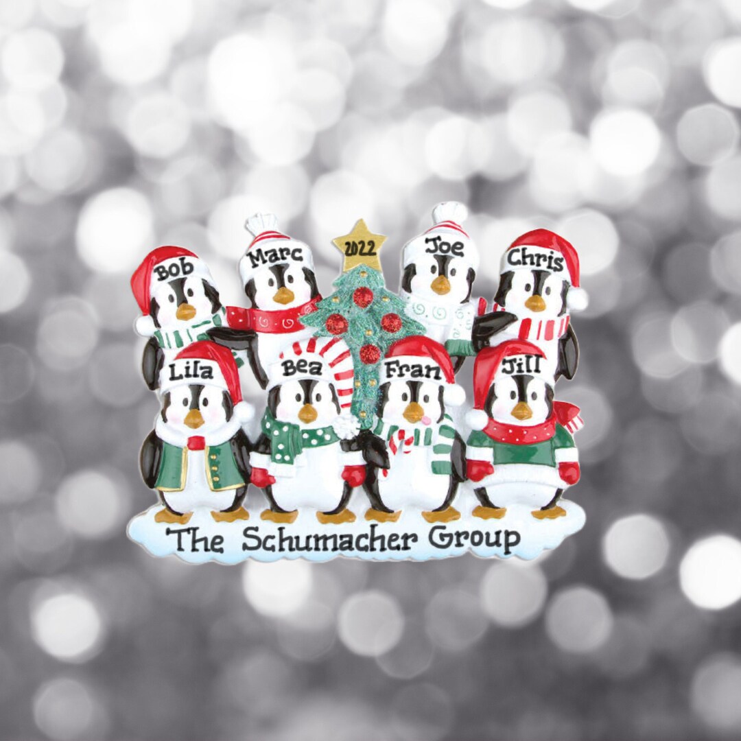 8 Penguins in Santa Hats - Family of Eight - Grandparents- Grandkids ...