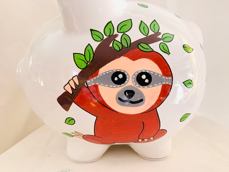 Sloth Personalized Hand Painted Large Piggy Bank- Baby Boy,newborns ...
