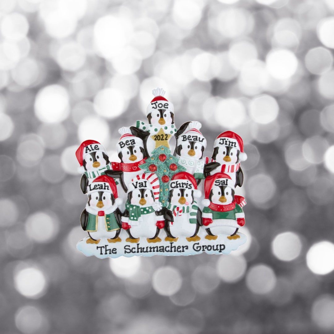 9 Penguins in Santa Hats - Family of Nine - Grandparents- Grandkids ...