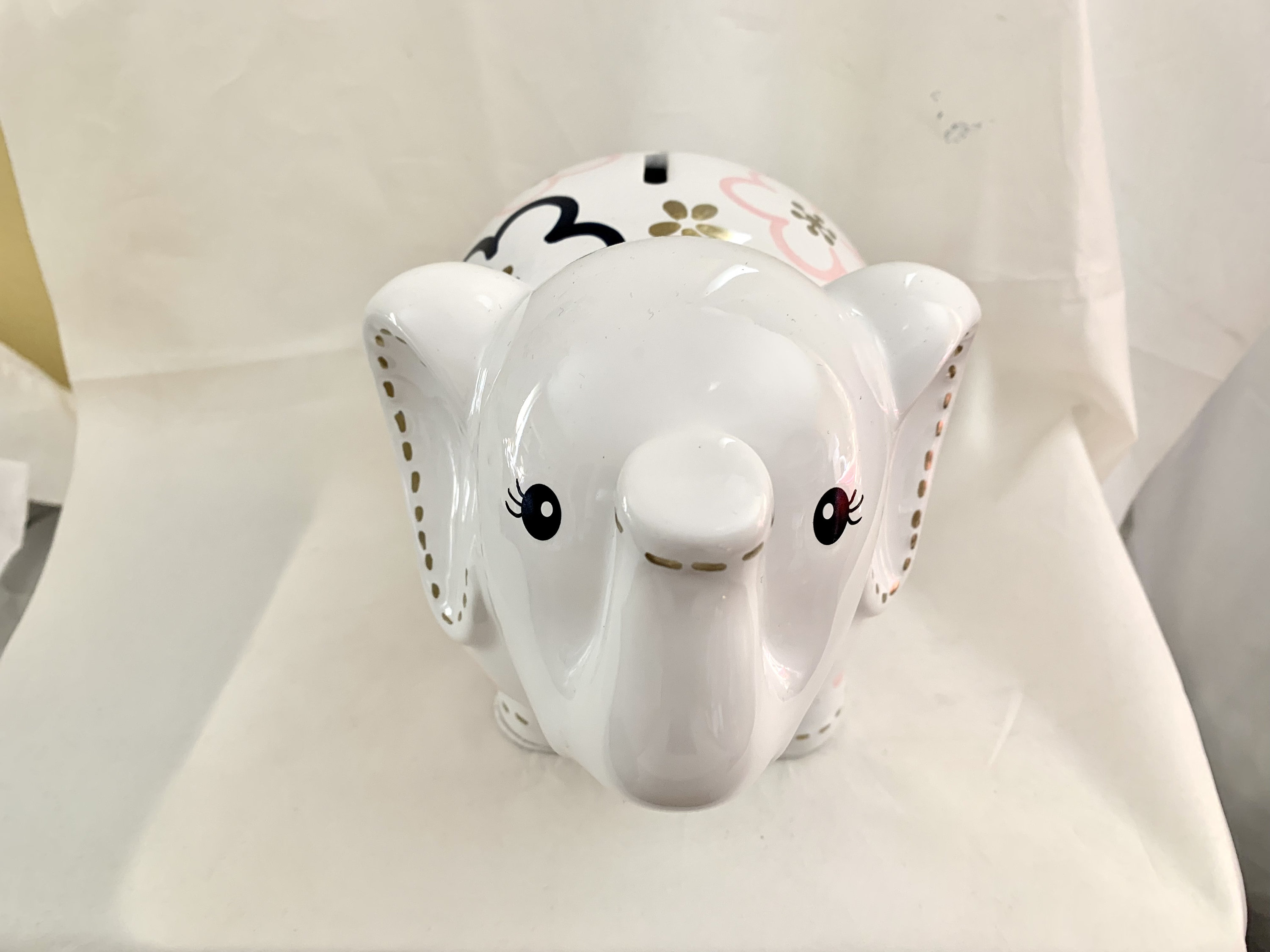 Personalized Hand Painted Pink Gold Black Flower Elephant Piggy Bank ...